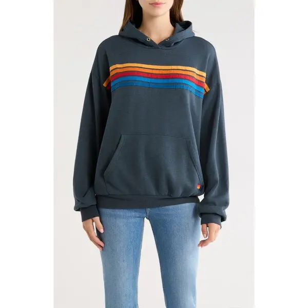 Aviator Nation 5 Stripe Hoodie - Charcoal