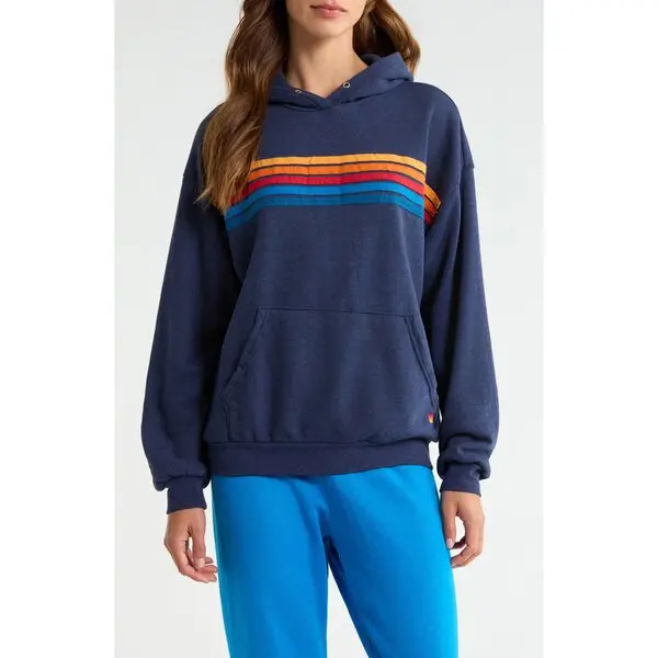 Aviator Nation 5 Stripe Hoodie - Navy
