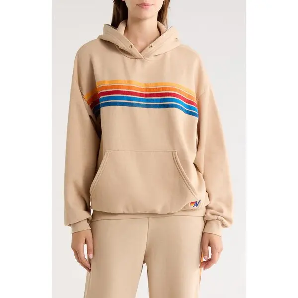 Aviator Nation 5 Stripe Hoodie - Sand