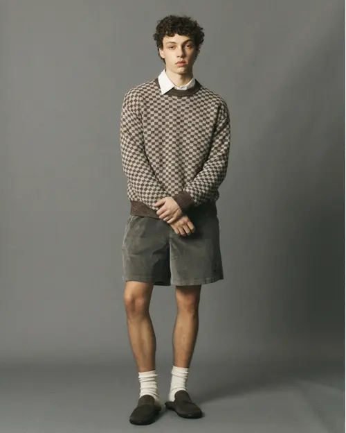 LE PERE Knit Basketweave Sweater - Brown