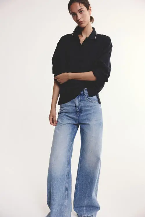 H&m Cotton-blend Polo Shirt - Dark Blue