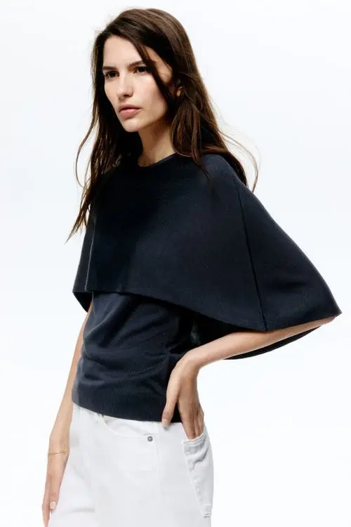 H&m Fine-knit Cape Top - Dark Gray