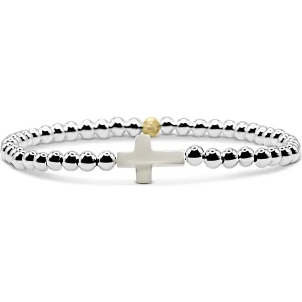 BOWOOD LANE Faith Sterling And Mother Of Pearl Cross Beaded Bracelet - Silver