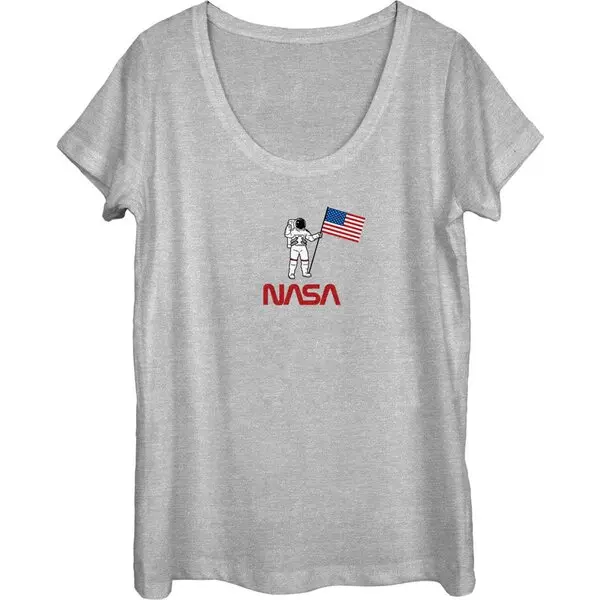 NASA Astronaut Flag Logo Short Sleeve Scoop Neck T-shirt - Athletic Heather