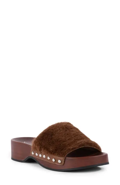 Seychelles Faux Fur Slide Sandal With Studs - Chocolate