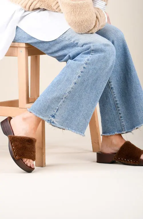 Seychelles Faux Fur Slide Sandal With Studs - Chocolate