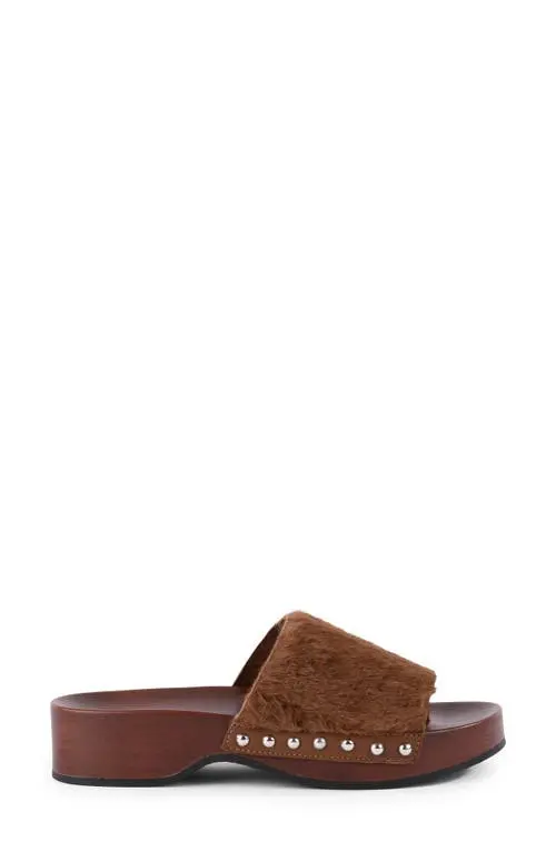 Seychelles Faux Fur Slide Sandal With Studs - Chocolate