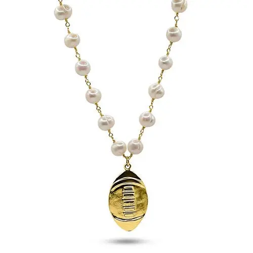 BOWOOD LANE Freshwater Pearl And Plated Football Charm Necklace - Gold