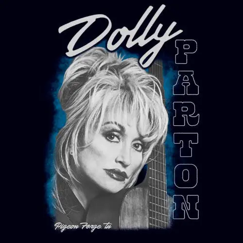 DOLLY PARTON Guitar Portrait Short Sleeve Graphic T-shirt - Black