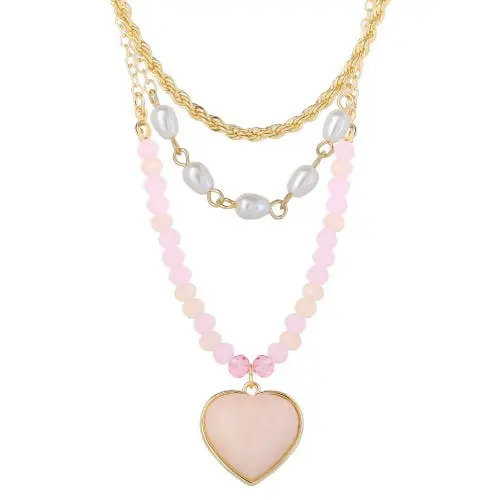 CELEBRITY PINK 3-piece Layered Heart Necklace Set