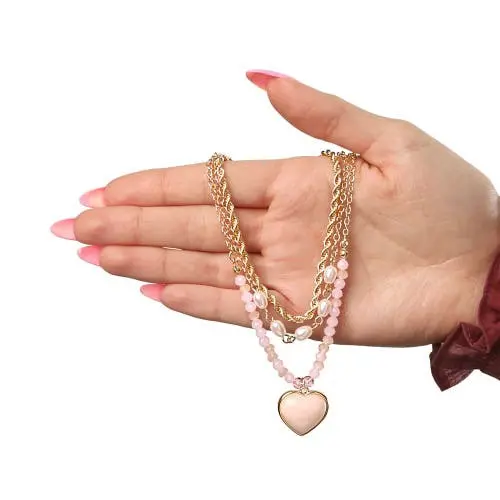 CELEBRITY PINK 3-piece Layered Heart Necklace Set