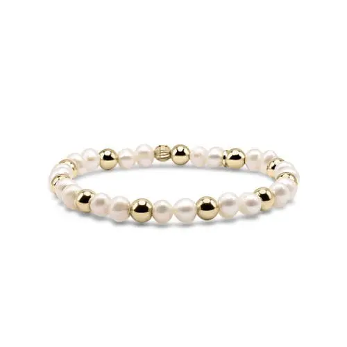 BOWOOD LANE Lyla Freshwater Pearl And Filled Beaded Stretch Bracelet - Gold