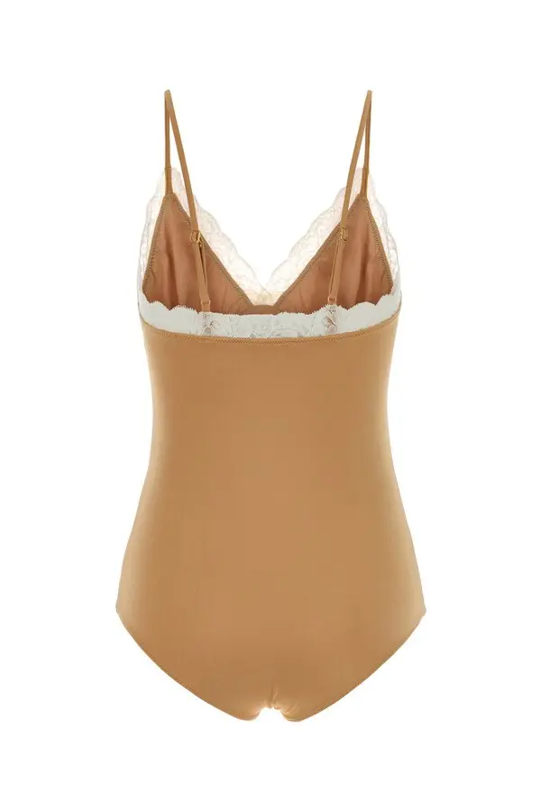 Chloé Stretch Nylon Bodysuit With Lace And Bow Detail
