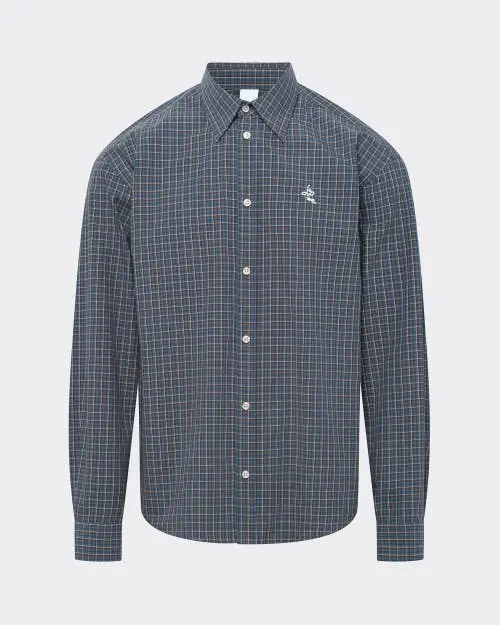 LE PERE Poplin Button Down Shirt - Blue Check