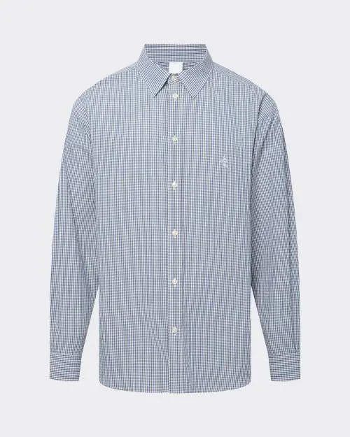 LE PERE Poplin Button Down Shirt - Blue Gingham