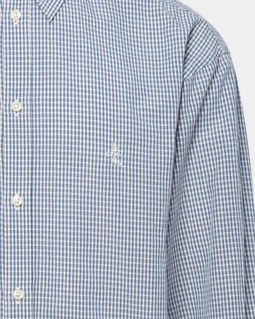 LE PERE Poplin Button Down Shirt - Blue Gingham