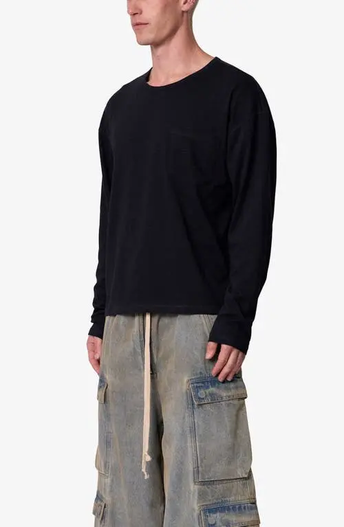 Mnml Slouchy Long Sleeve Pocket T-shirt - Black