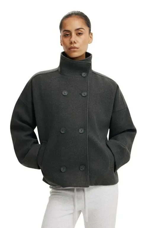 COTTONON Funnel Neck Coat - Charcoal