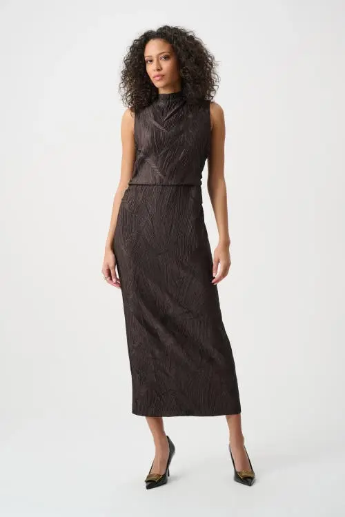 Joseph Ribkoff Pleated Satin Sleeveless Midi Dress