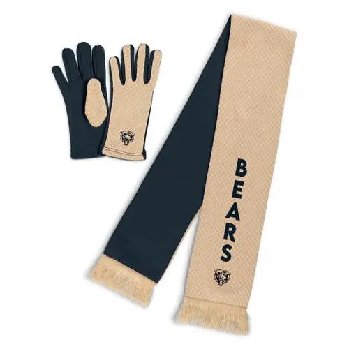 WEAR BY ERIN ANDREWS Chicago Bears Tonal Microcheck Scarf & Glove Set - Tan