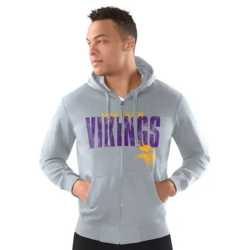 STARTER Minnesota Vikings Distressed Classic Full-zip Hoodie - Heather Gray
