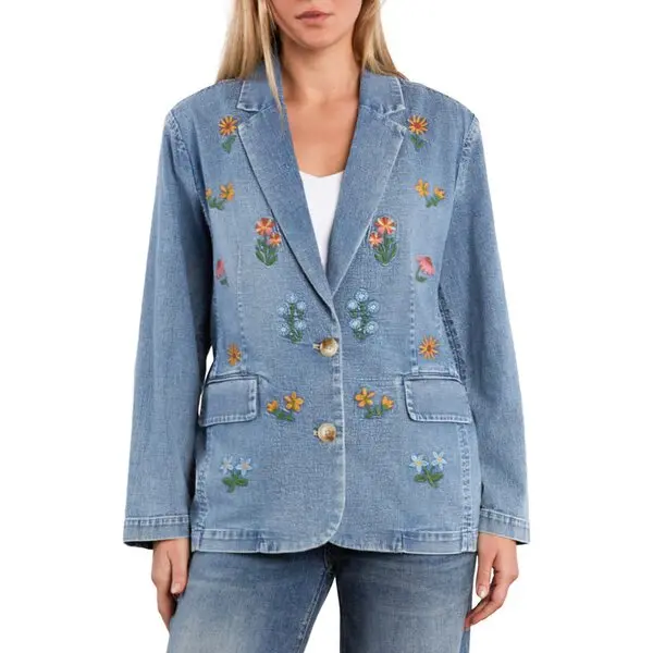 BILLY T Embroidered Floral Blazer - Denim