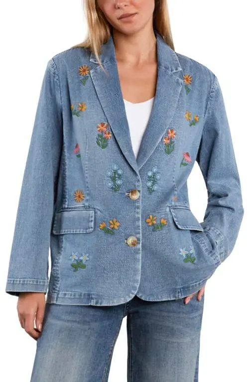 BILLY T Embroidered Floral Blazer - Denim