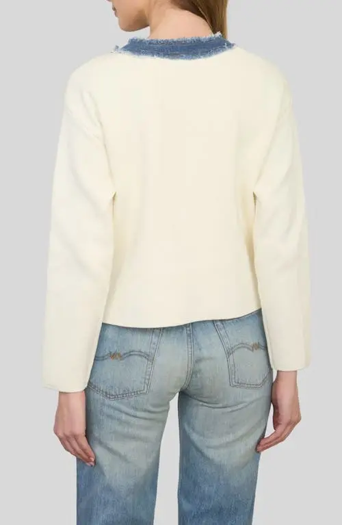 ZOE AND CLAIRE Cropped Knit Jacket With Frayed Denim Trim