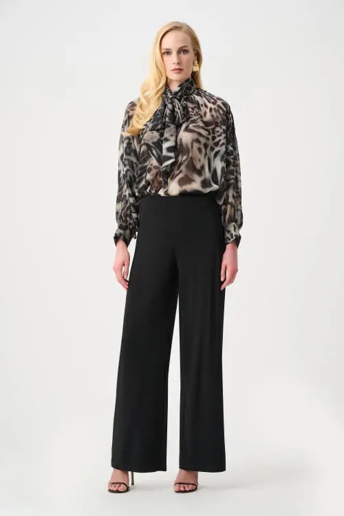 Joseph Ribkoff Chiffon Animal Print Boxy Top With Bow Tie