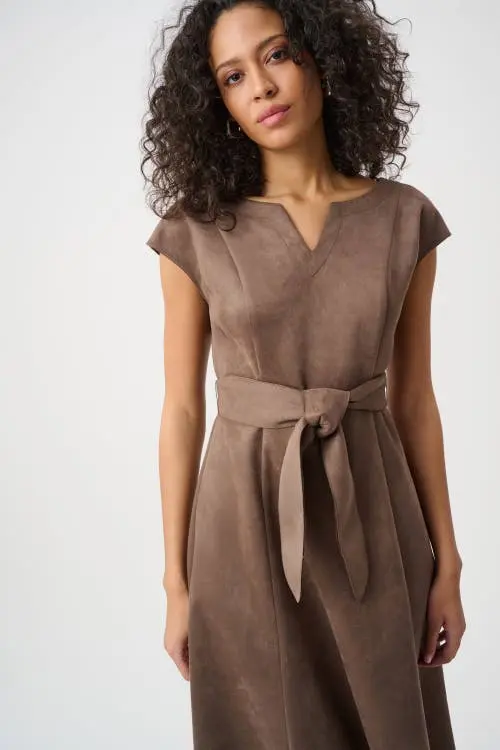 Joseph Ribkoff Scuba Suede Fit-and-flare Dress With Waist Sash