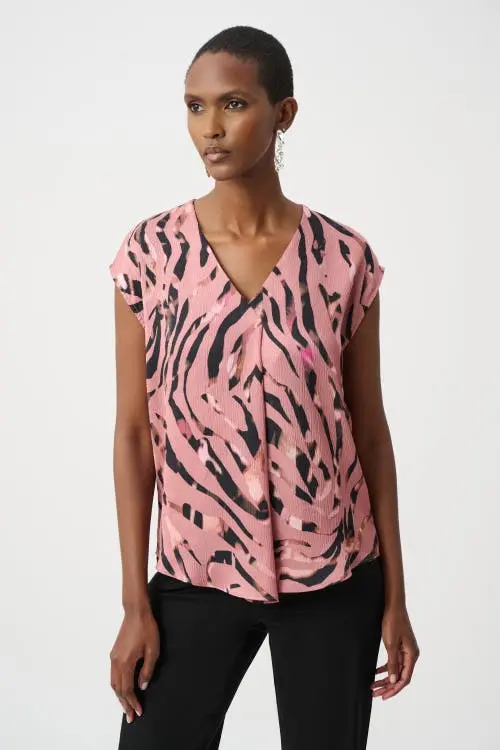 Joseph Ribkoff Textured Satin Animal Print Boxy Top