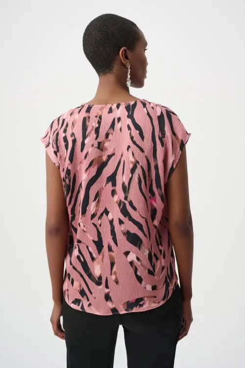 Joseph Ribkoff Textured Satin Animal Print Boxy Top