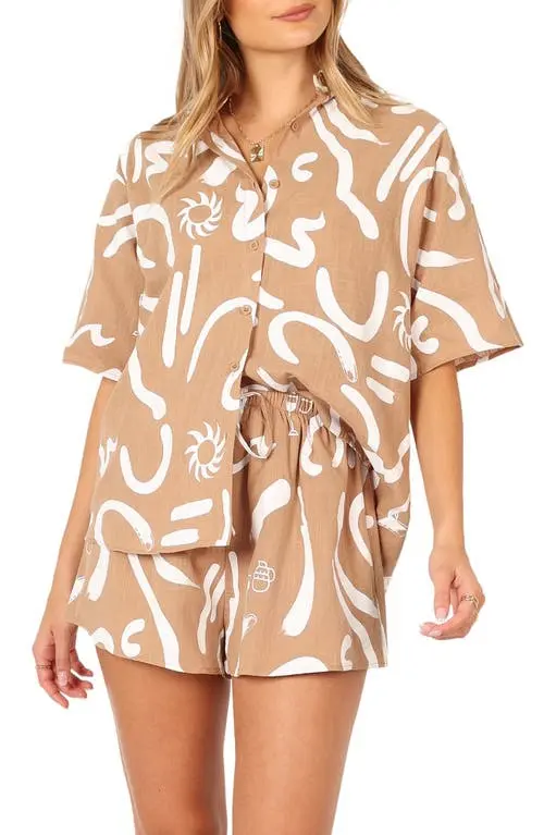 PETAL & PUP Soleil Button-up Shirt & Shorts - Tan
