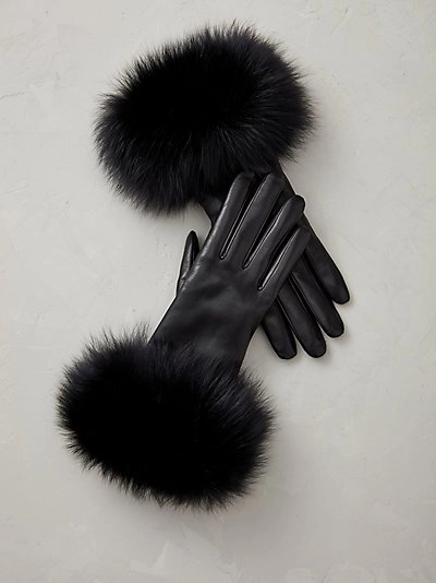 Overland Cashmere-lined Leather Gloves With Fox Fur Trim