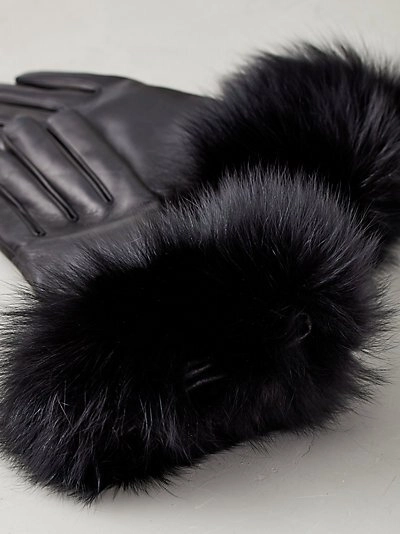 Overland Cashmere-lined Leather Gloves With Fox Fur Trim