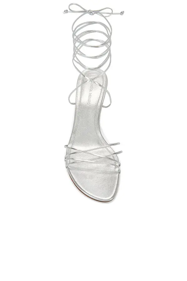 Amina Muaddi Lori 60 Lace Up Sandal In Metallic - Silver