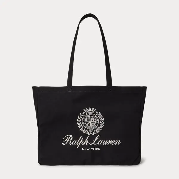 Ralph Lauren Crest Embroidered Canvas Tote - Black