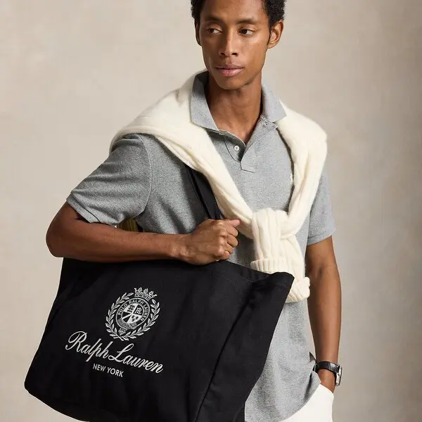 Ralph Lauren Crest Embroidered Canvas Tote - Black