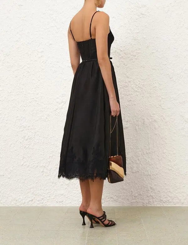 Zimmermann Valiant Lace Trim Midi Dress - Black