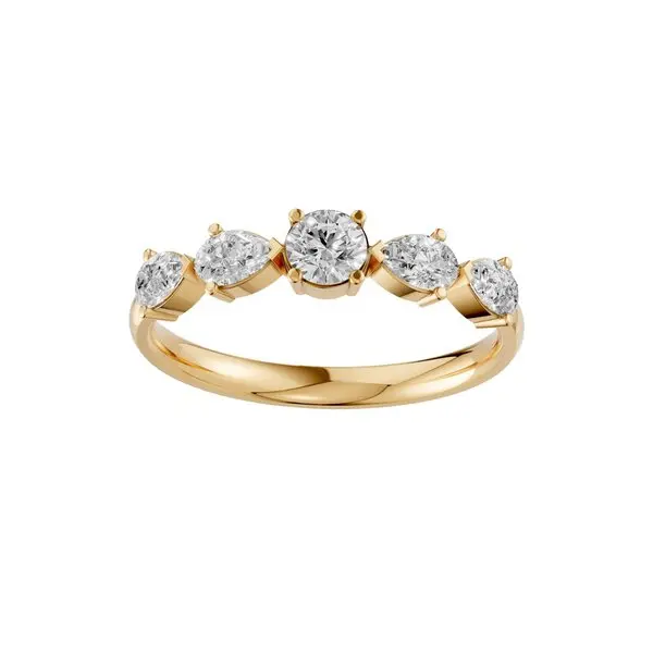 AYA FINE JEWELRY Pear & Round Lab Diamond Five Stone Stackable Wedding Band Ring In 14kt Gold - Yellow