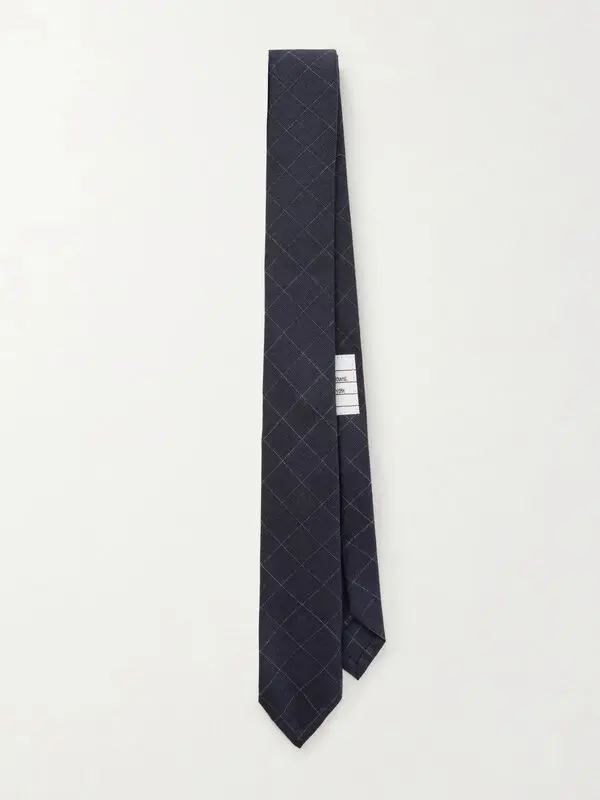 Thom Browne Checked Cotton And Wool-blend Neck Tie - Blue