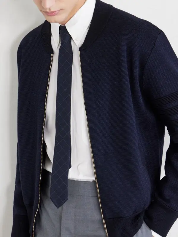 Thom Browne Checked Cotton And Wool-blend Neck Tie - Blue