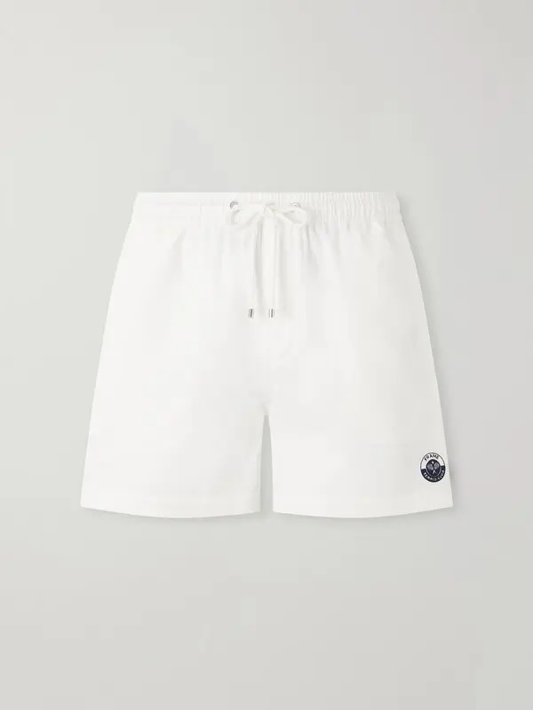 FRAME Straight-leg Logo-embroidered Cotton-twill Drawstring Shorts - Neutrals