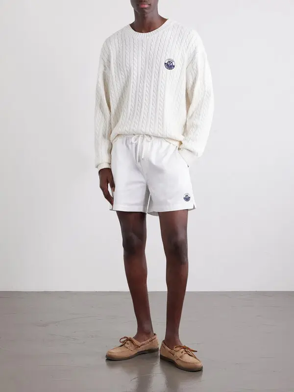FRAME Straight-leg Logo-embroidered Cotton Twill Drawstring Shorts
