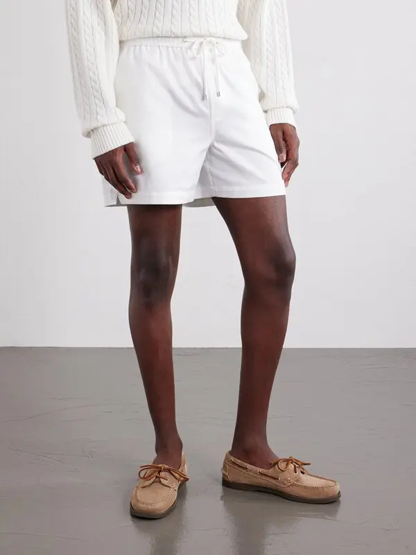 FRAME Straight-leg Logo-embroidered Cotton Twill Drawstring Shorts