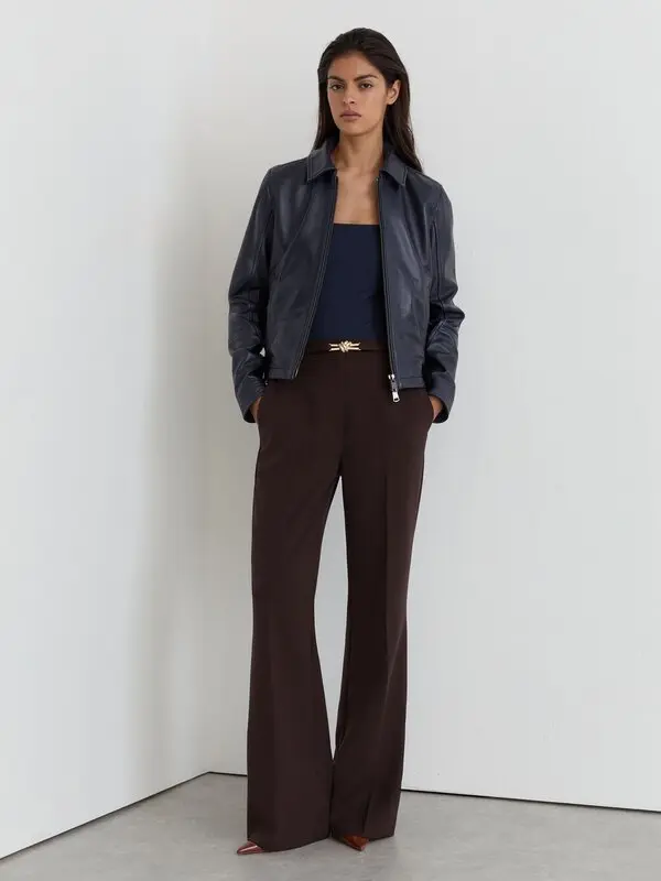 REISS Leona Flared Knot-hardware Belted Trousers - Grape