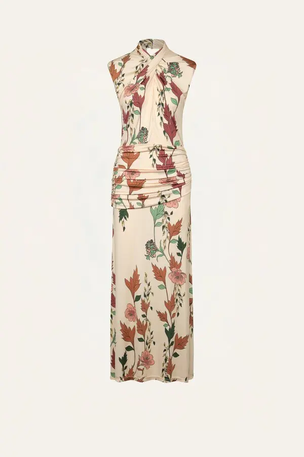 Johanna Ortiz Hibiscus Compass Dress - Ecru/cherry Red