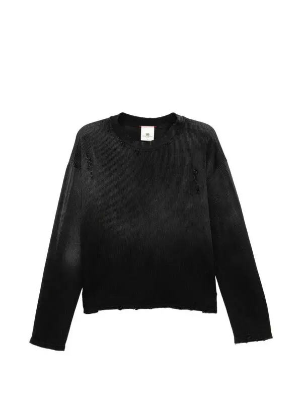 MOOJI MOOJI Distressed Waffle Knit Crew Neck Sweater
