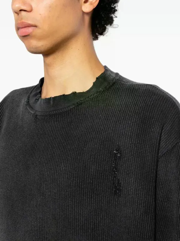 MOOJI MOOJI Distressed Waffle Knit Crew Neck Sweater