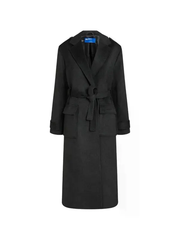 Karl Lagerfeld Belted Long-sleeve Coat - Black